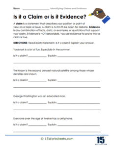 Claim vs. Evidence Worksheets - 15 Worksheets.com