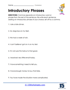 Commas Worksheets | Uses For Pause & Clarity - 15 Worksheets.com