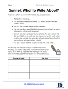 Sonnets Worksheets | Rhythm & Rhyme Tools - 15 Worksheets.com