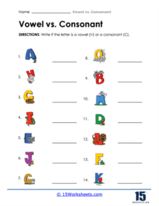 Vowels vs. Consonants Worksheets | Phonics Awareness - 15 Worksheets.com