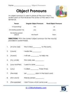 Object Pronouns Worksheets | Parts of Speech - 15 Worksheets.com