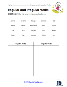 Regular and Irregular Verbs Worksheets | Grammar Series - 15 Worksheets.com
