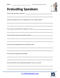 Evaluating Speakers Worksheets - 15 Worksheets.com