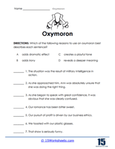 Oxymoron Worksheets | Contradictory Expressions - 15 Worksheets.com
