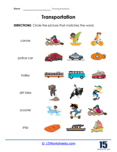 Transportation Worksheets | Vehicle Names - 15 Worksheets.com
