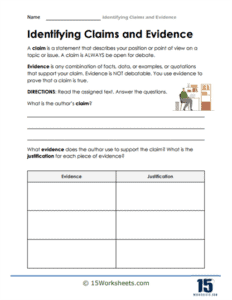 Claim vs. Evidence Worksheets - 15 Worksheets.com