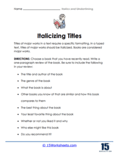 Italics Worksheets | Adding Emphasis and Title Styling - 15 Worksheets.com