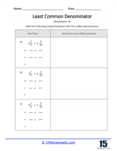 Least Common Denominator Worksheets | Fraction Series - 15 Worksheets.com