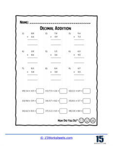 Decimal Addition Worksheets | Improve Number Fluency - 15 Worksheets.com