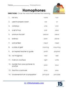 Homophones Worksheets - 15 Worksheets.com