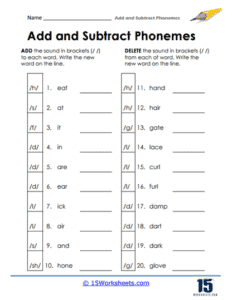 Add and Subtract Phonemes Worksheets - 15 Worksheets.com