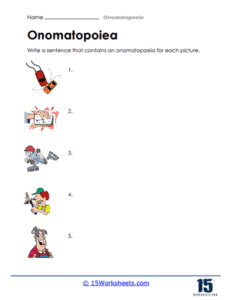 Onomatopoeia Worksheets | Figurative Language Use - 15 Worksheets.com