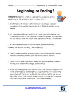 Beginning or Ending of a Story Worksheets - 15 Worksheets.com