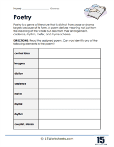 Genres of Literature Worksheets - 15 Worksheets.com