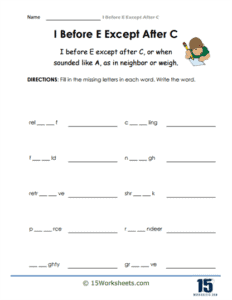 I Before E Except After C Worksheets - 15 Worksheets.com
