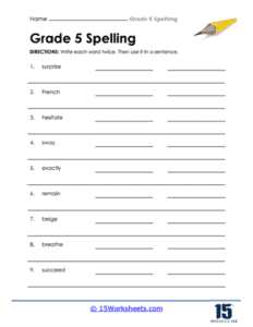 5th Grade Spelling Words Worksheets | Lists & Context - 15 Worksheets.com