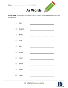 ar Words Worksheets | Phonics Patterns - 15 Worksheets.com