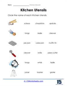 Kitchen Utensils Worksheets - 15 Worksheets.com