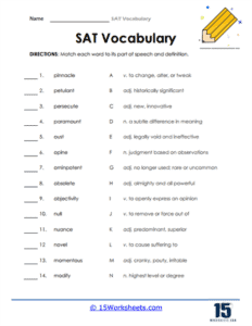 SAT Vocabulary Words Worksheets | Test Preparation - 15 Worksheets.com