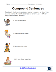 Compound Sentences Worksheets | Combine and Transform - 15 Worksheets.com