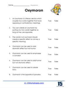 Oxymoron Worksheets | Contradictory Expressions - 15 Worksheets.com