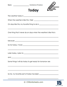 Sentence Frames Worksheets | Writing Collection - 15 Worksheets.com