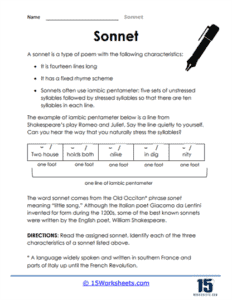 Sonnets Worksheets | Rhythm & Rhyme Tools - 15 Worksheets.com
