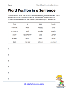 Word Position in a Sentence Worksheets | Grammar Practice - 15 ...