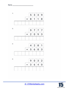 4 digit Multiplication Worksheets - 15 Worksheets.com