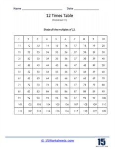 12 Times Tables Worksheets - 15 Worksheets.com