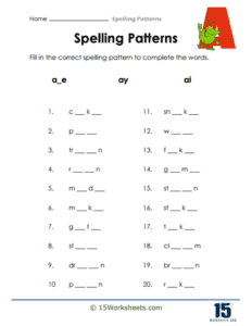 Spelling Patterns Worksheets | Strengthening - 15 Worksheets.com