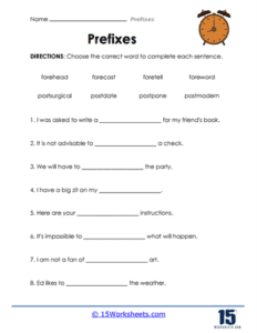 Prefixes Worksheets | Grammar Series - 15 Worksheets.com