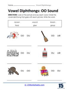 Vowel Diphthongs Worksheets | Early Readers - 15 Worksheets.com