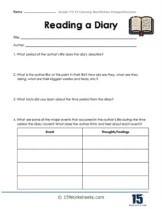 High School Literary Nonfiction Comprehension Worksheets