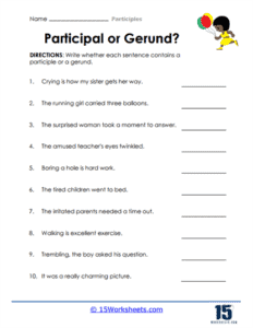 Participles Worksheets - 15 Worksheets.com