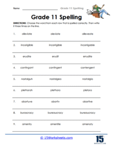 Grade 11 Spelling Worksheets | Corrections & Context - 15 Worksheets.com
