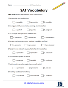 SAT Vocabulary Words Worksheets | Test Preparation - 15 Worksheets.com