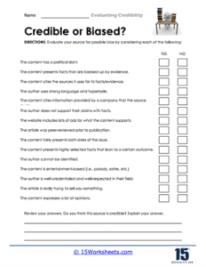 Evaluating Credibility Worksheets - 15 Worksheets.com