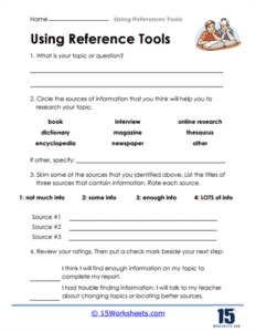 Using References Worksheets | Source Mastery - 15 Worksheets.com