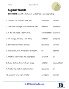 Signal Words Worksheets - 15 Worksheets.com