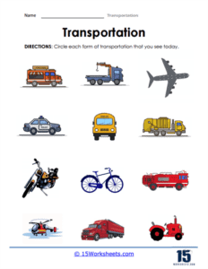 Transportation Worksheets | Vehicle Names - 15 Worksheets.com