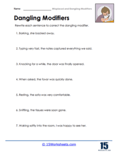 Dangling Modifiers Worksheets | Sentence Precision - 15 Worksheets.com
