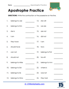 Apostrophe Worksheets | Contraction Exercises - 15 Worksheets.com