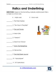 Italics Worksheets | Adding Emphasis and Title Styling - 15 Worksheets.com