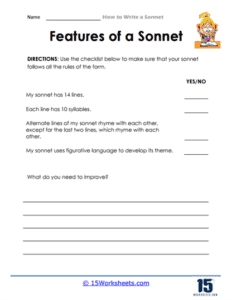 Sonnets Worksheets | Rhythm & Rhyme Tools - 15 Worksheets.com