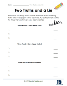 Two Truths and a Lie Worksheets - 15 Worksheets.com