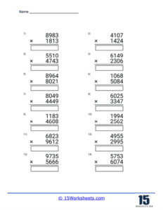 4 digit Multiplication Worksheets - 15 Worksheets.com