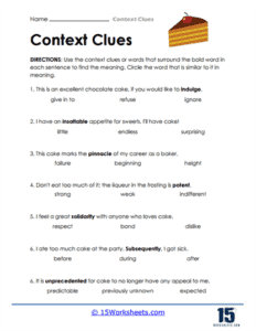 Context Clues Worksheets | Infer Meaning - 15 Worksheets.com