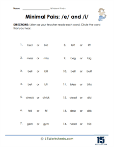Minimal Pairs Worksheets - 15 Worksheets.com