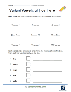 Variant Vowels Worksheets - 15 Worksheets.com